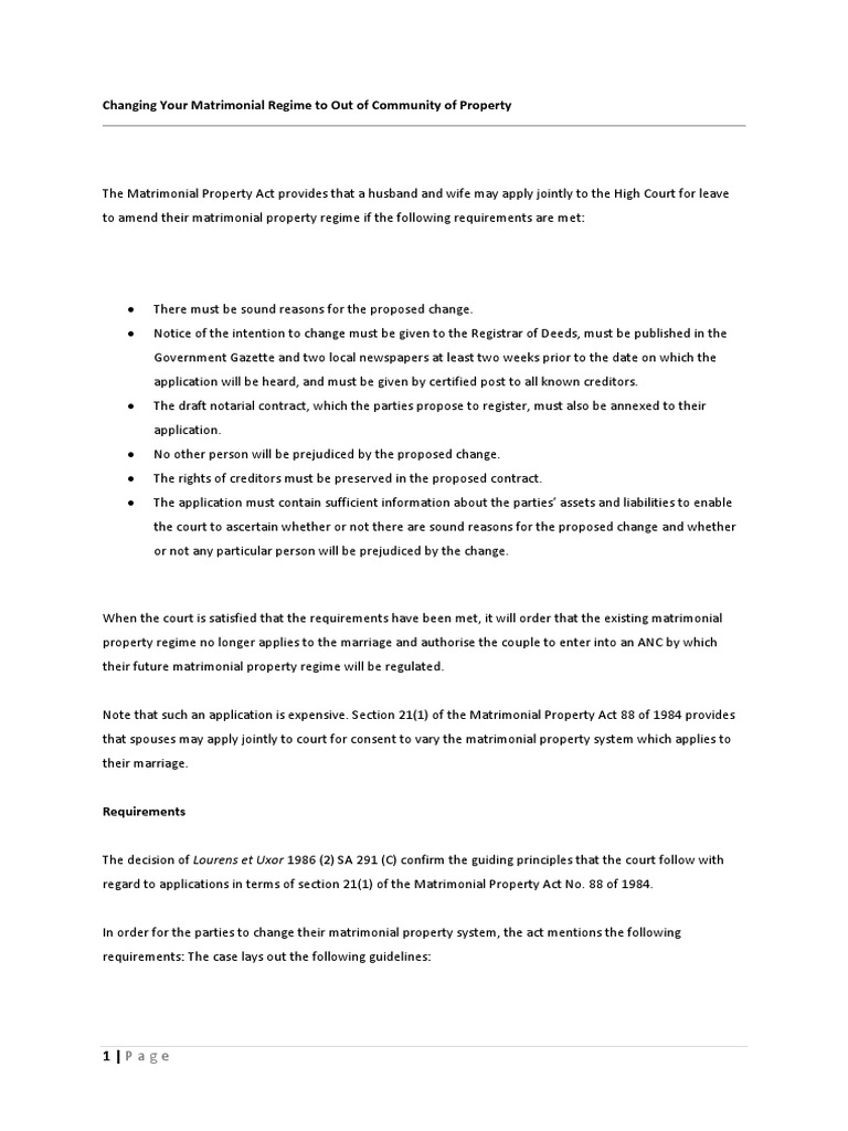 Changing Your Matrimonial Regime To Out of Community of Property | PDF ...