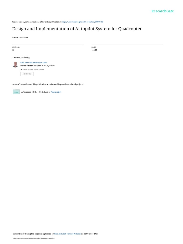 Design and Implementation of Autopilot System For Quadcopter | PDF | Fuzzy Logic | Control Theory
