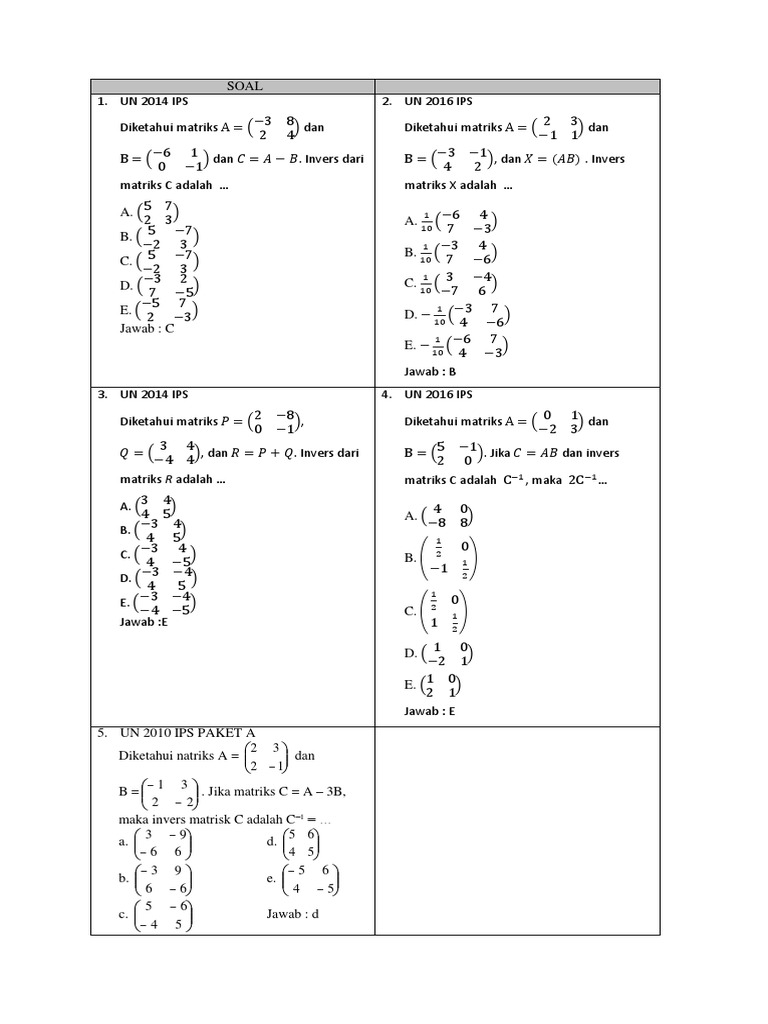 Soal Soal Matriks – Soal Jawaban