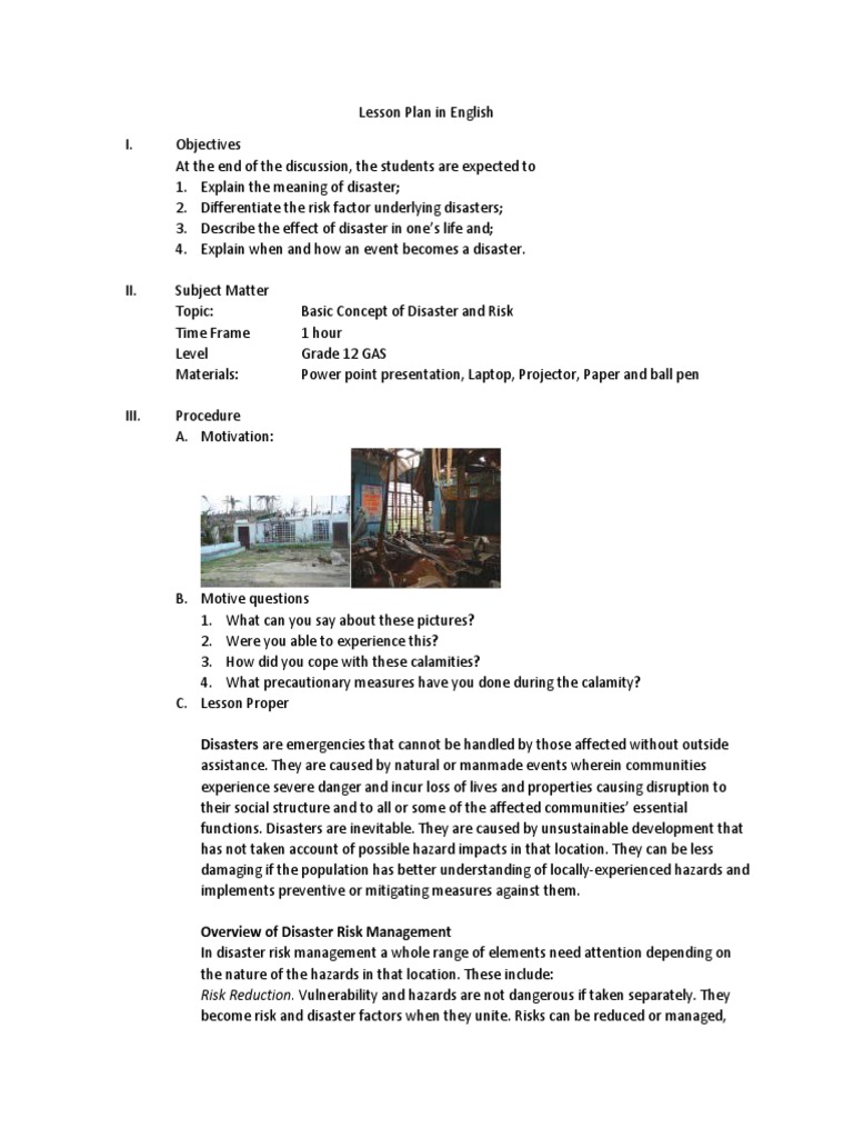 Lesson Plan DRRM | Download Free PDF | Hazards | Emergency Management