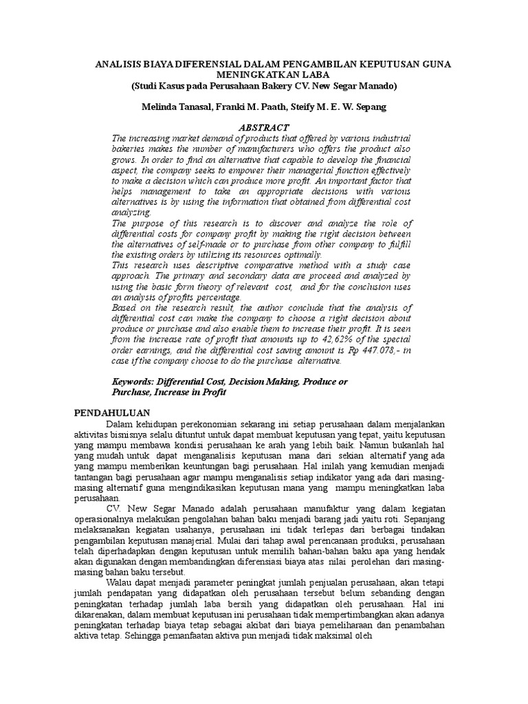 Analisis Biaya Diferensial untuk Laba Bakery | PDF | Business | Finance ...