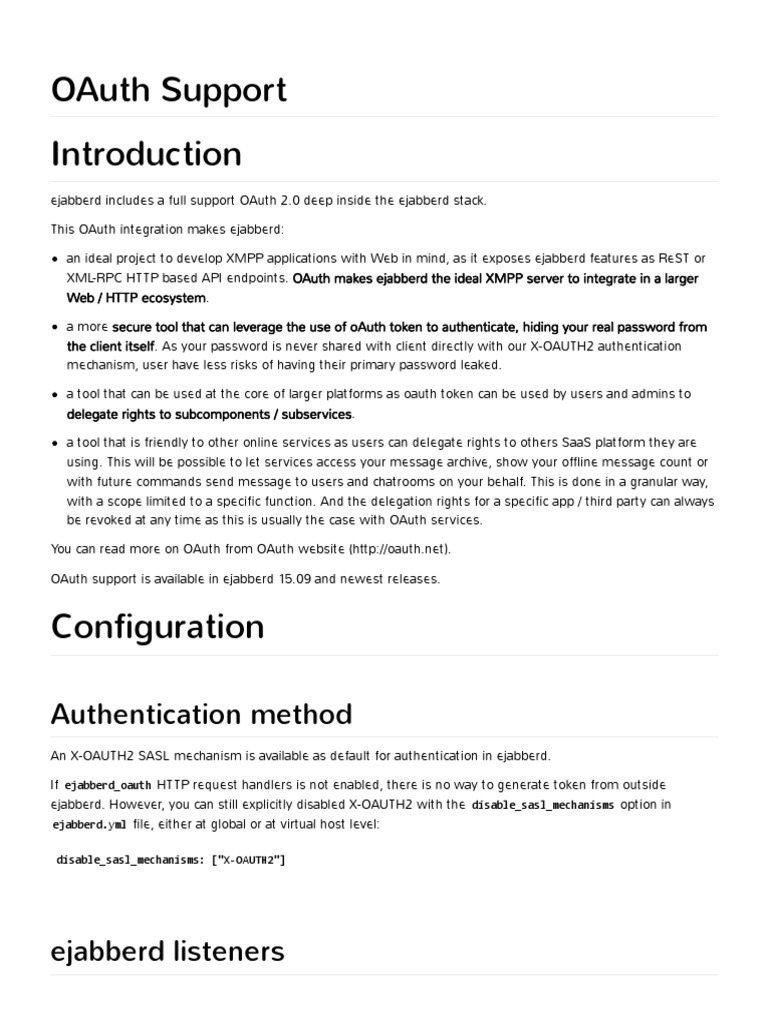 OAuth Support - Ejabberd Docs | PDF | Representational State Transfer | Hypertext Transfer Protocol