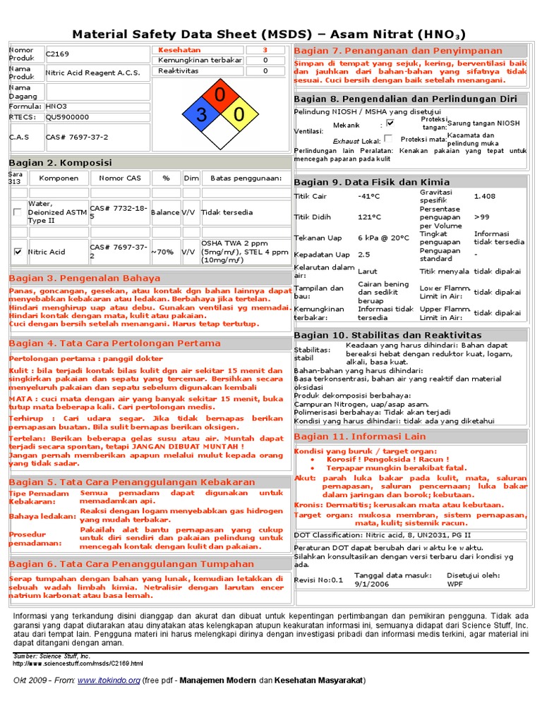 MSDS - Asam Nitrat (HNO3) PDF | PDF