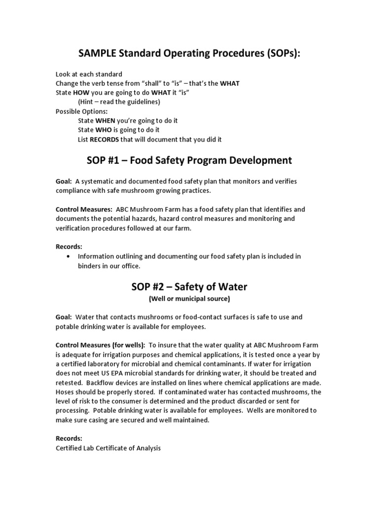 Sample Sop | Drinking Water | Hygiene