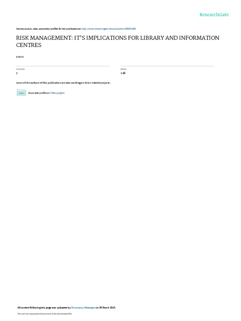 Risk Management Its Implications For Library and Information Libraries ...