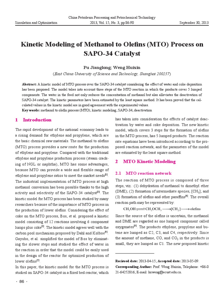 Kinetic Modeling of Methanol To Olefins (MTO) Process On SAPO-34 ...
