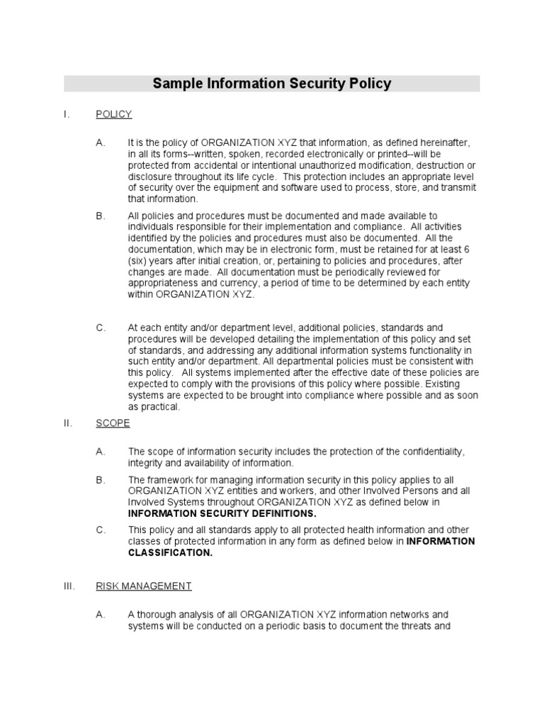 Information Security Policy Sample | PDF