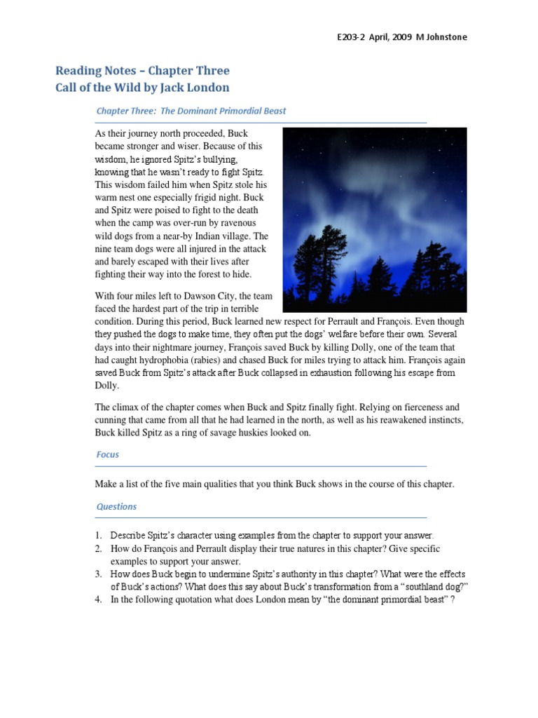 Call of The Wild Notes Chapter Three | PDF | The Call Of The Wild