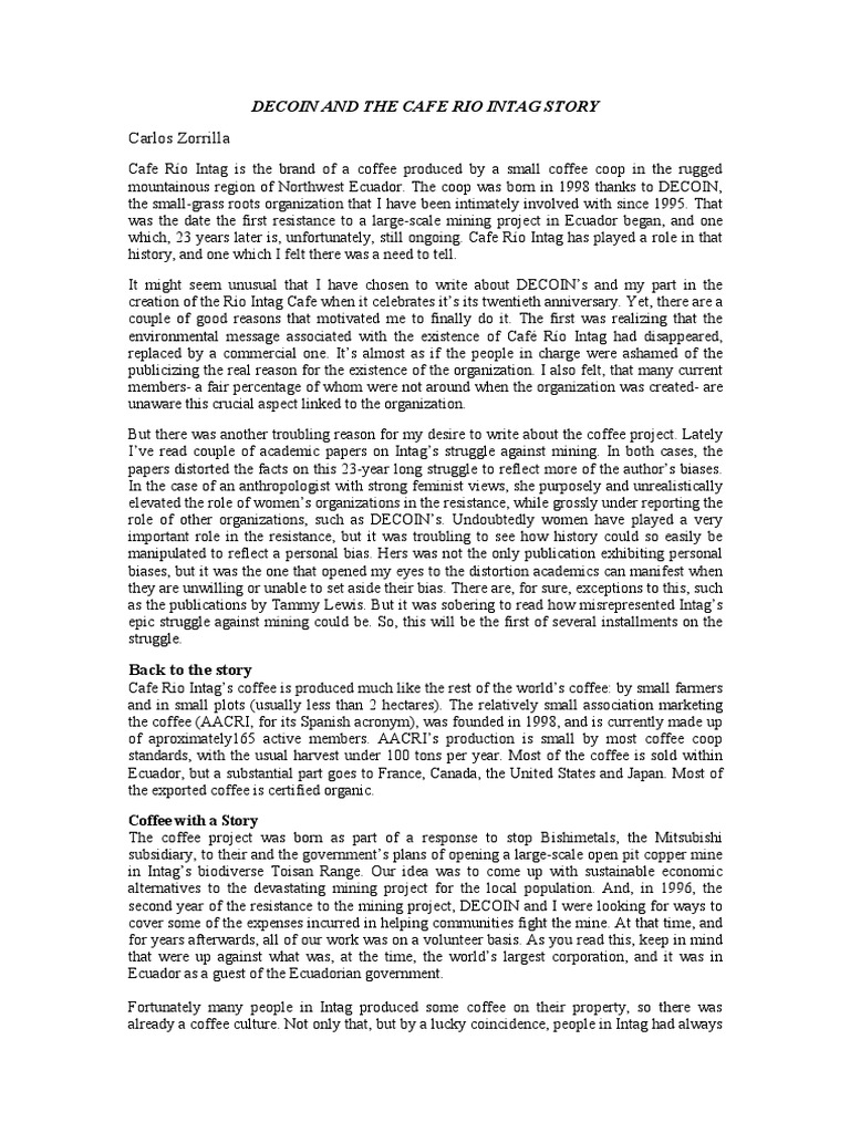 Decoin and The Rio Intag Cafe Story | PDF | Fair Trade | Coffee