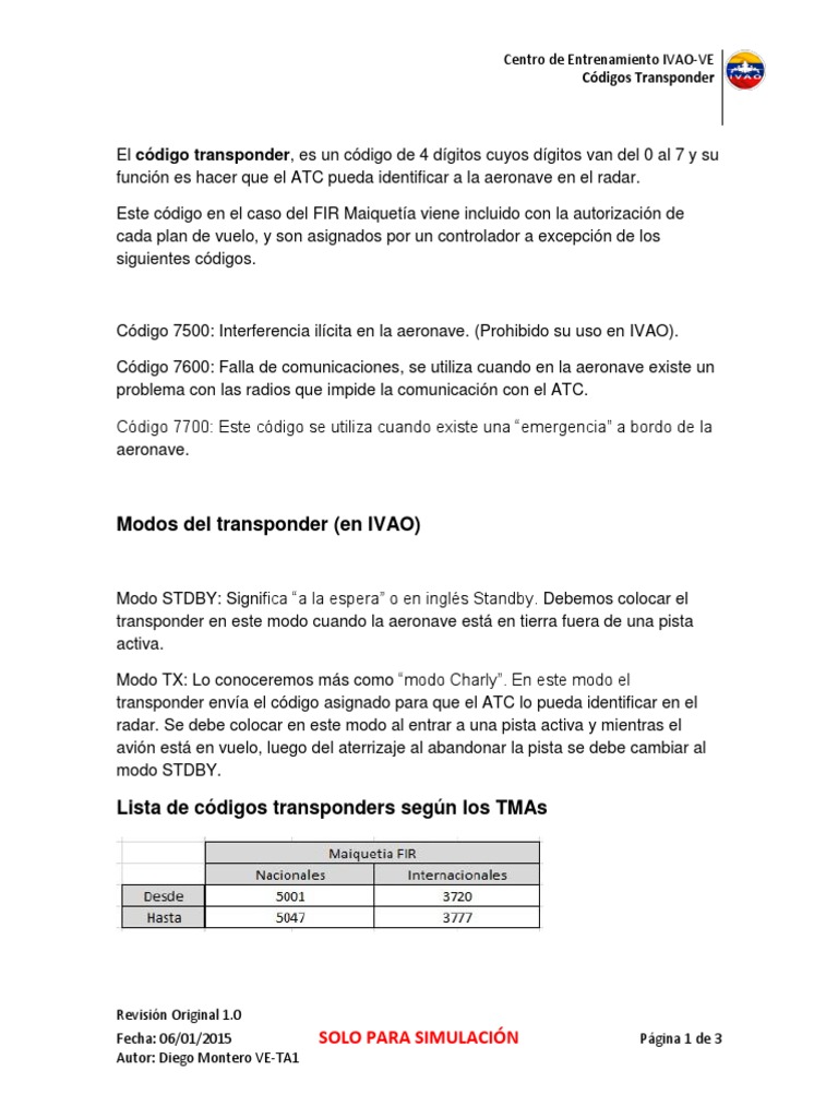 Códigos Transponder en Aviación | PDF | Informática
