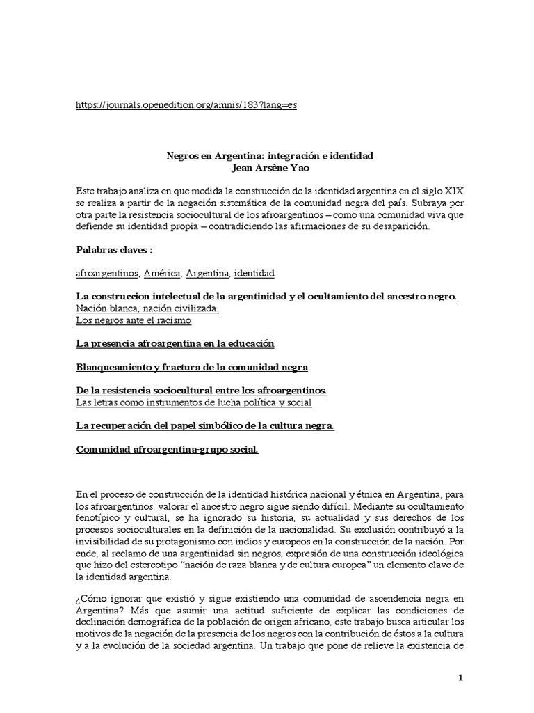 Identidad afroargentina y su resistencia | PDF | Nación | Personas de ...