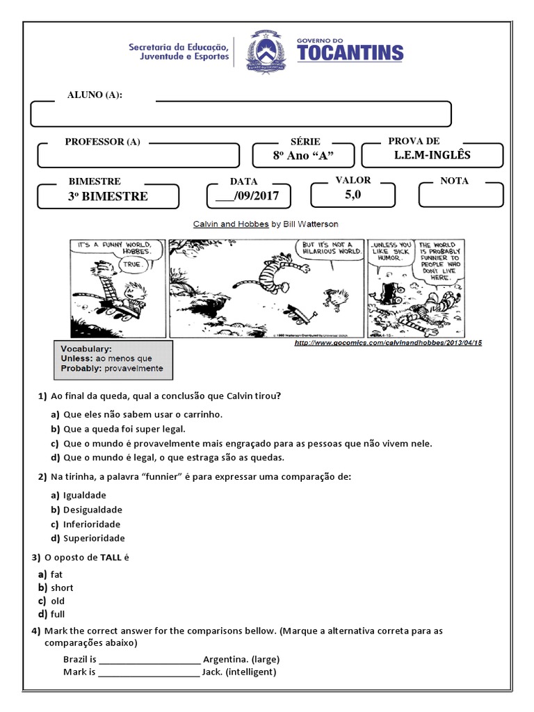 PROVA - 3° BIMESTRE - 8º Ano | PDF | Language Mechanics | Linguistics