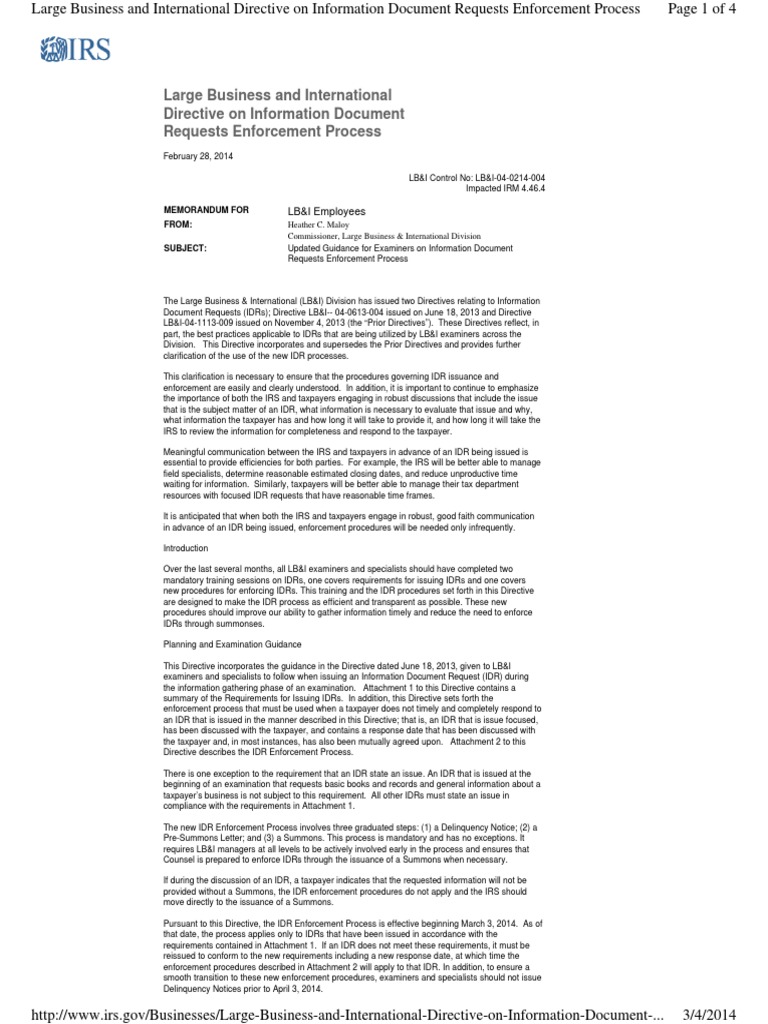 2014 2 28 IDR Process For Large Business and International | PDF ...