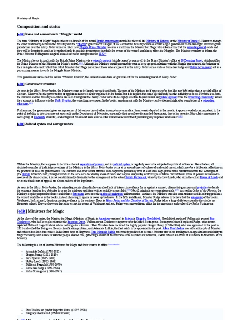 Overview of the Ministry of Magic | PDF | Warner Bros. Franchises | Fantasy