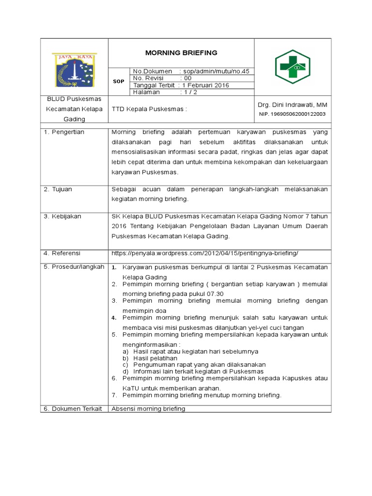 SOP Morning Briefing | PDF