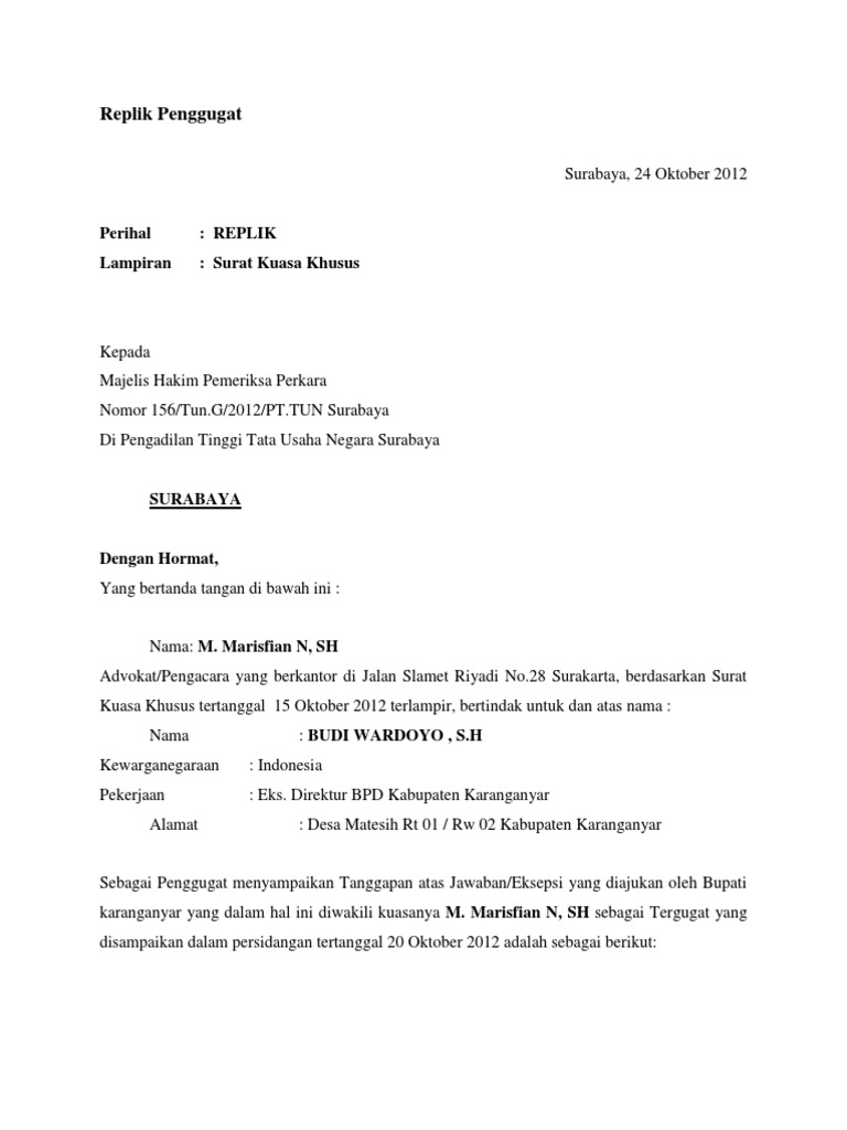 Replik Penggugat | PDF