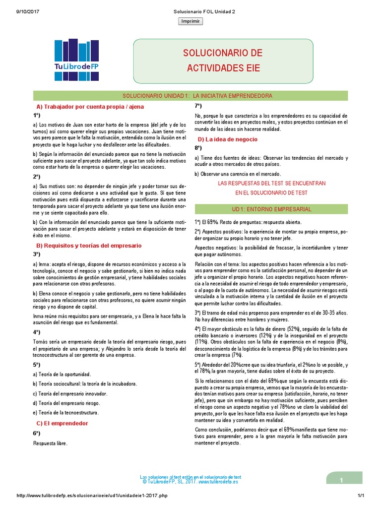 Solucionario EIE 1 | PDF | Iniciativa empresarial | Negocios (general)