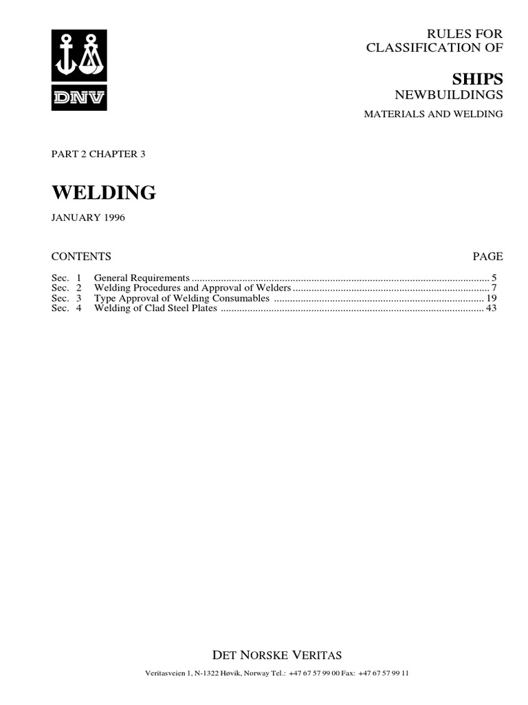DNV - Welding Procedure PDF | PDF | Welding | Construction