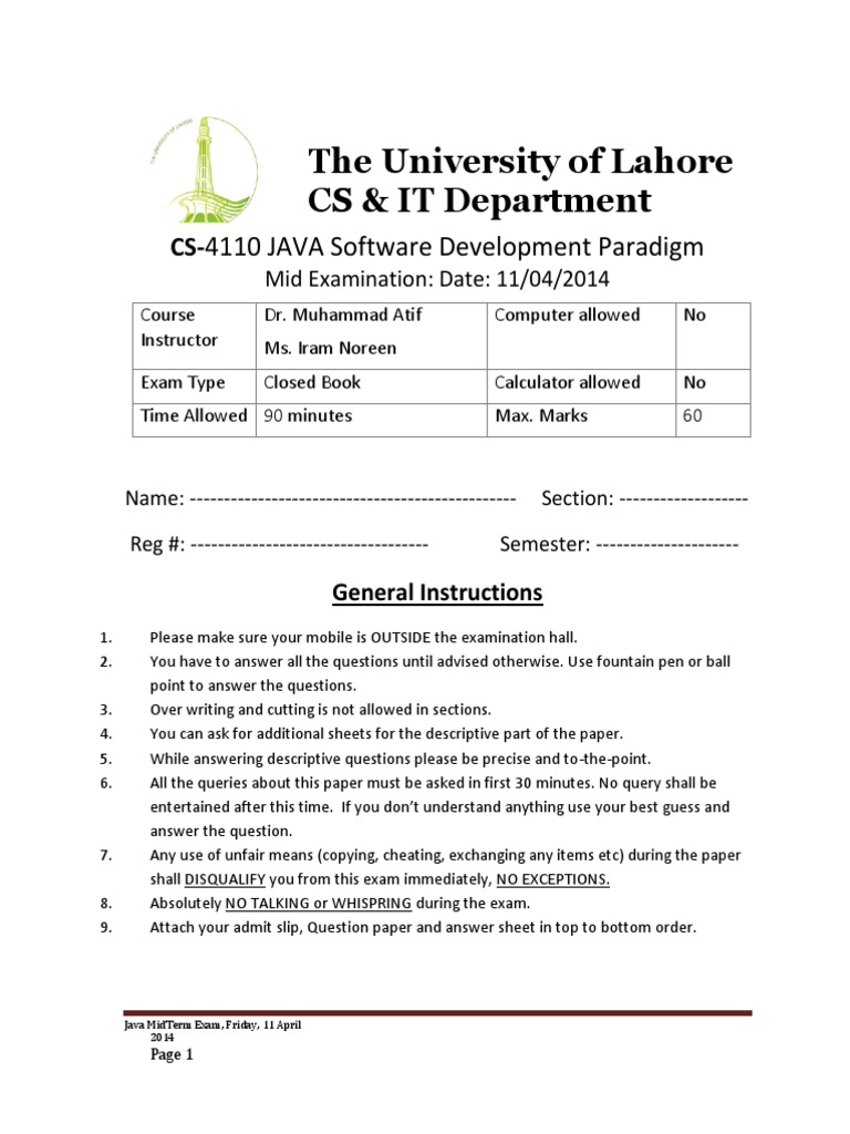 Java BS Mid | PDF | C (Programming Language) | Java (Programming Language)