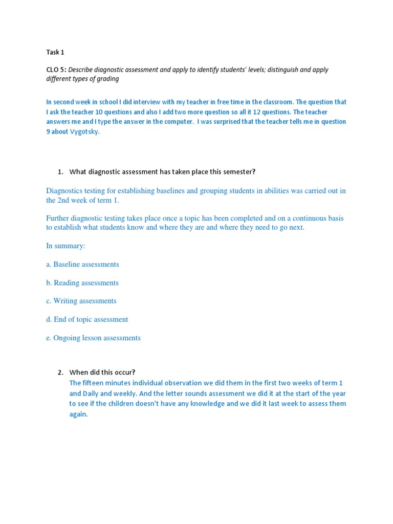Task 1 And The Reflection Pdf Educational Assessment Classroom