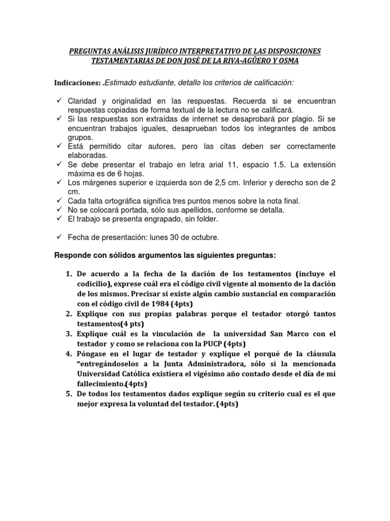 Análisis Del Testamento de La Riva Aguero | PDF