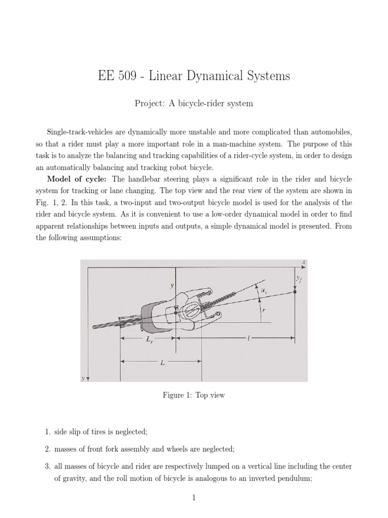 EE 509 - Linear Dynamical Systems: Project: A Bicycle-Rider System | PDF | Control Theory ...