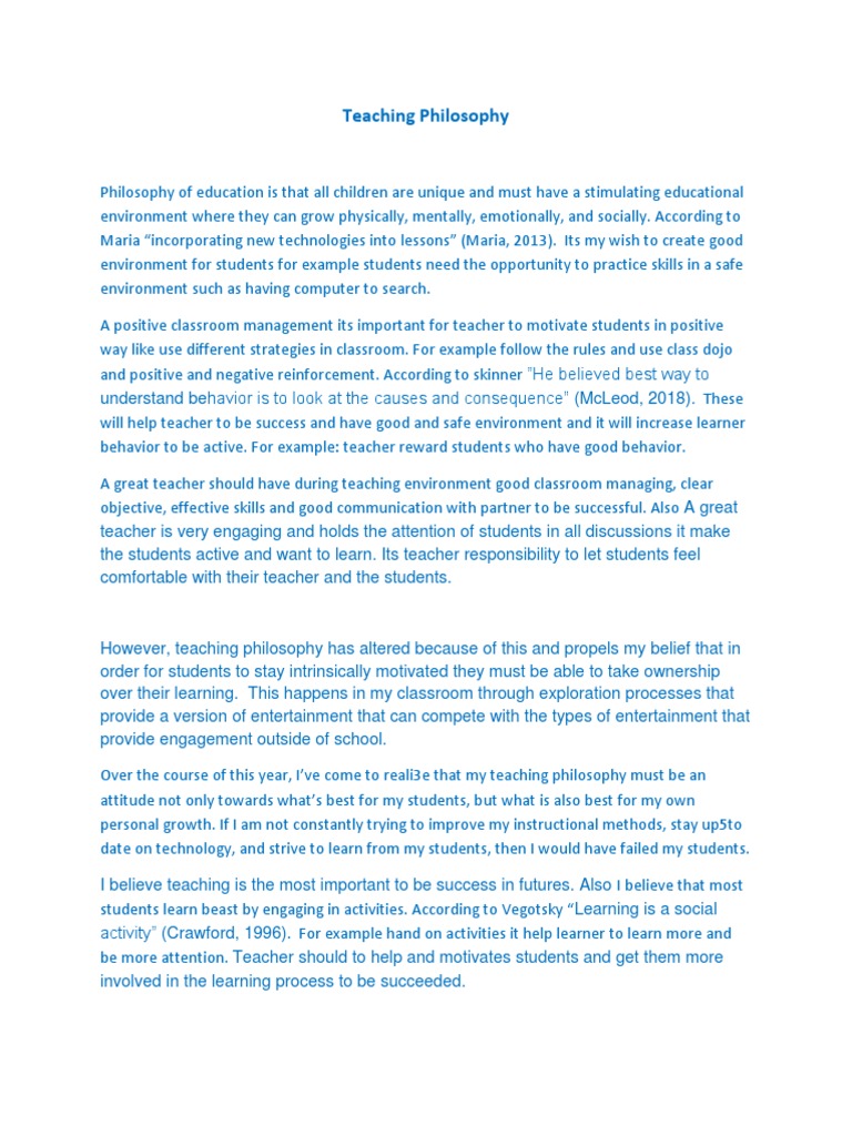 Teaching Philosophy Pdf Teachers Motivation