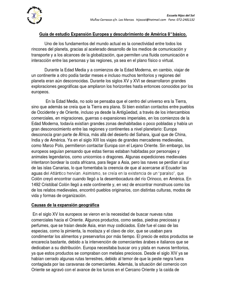 Guía de Estudio Expansión Europea y Descubrimiento de América | PDF ...