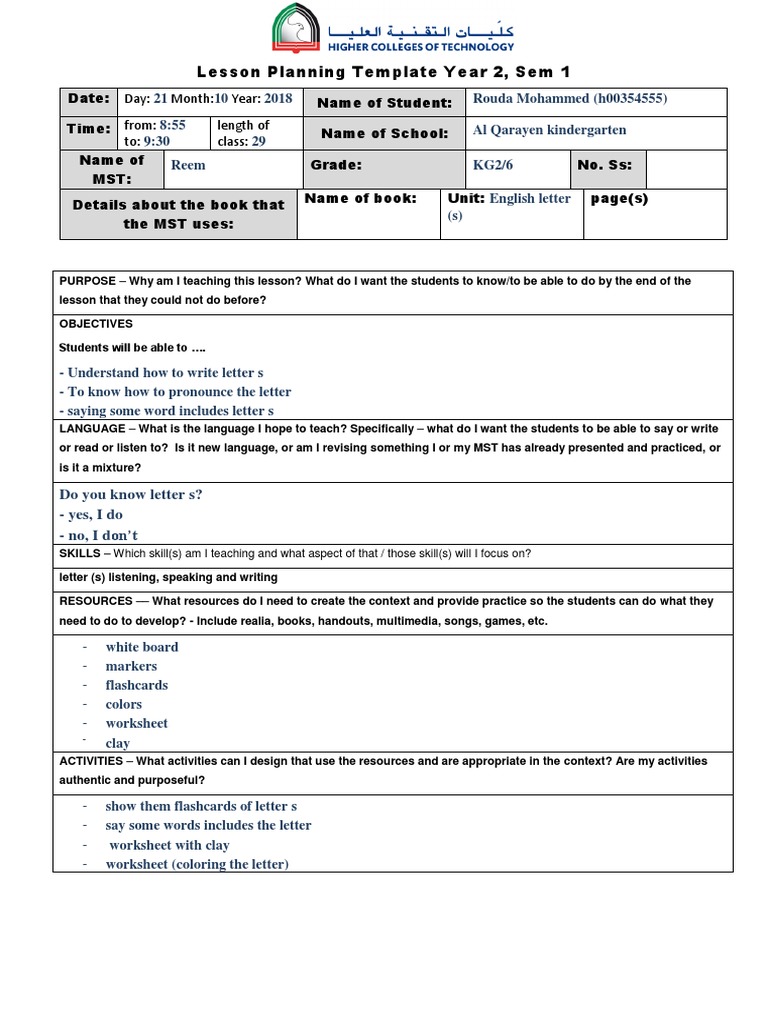 Lesson Plan Letter S | PDF | Change | Pedagogy