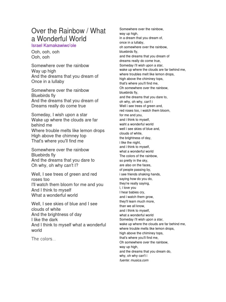 Over The Rainbow / What A Wonderful World: Israel Kamakawiwo'ole | PDF ...