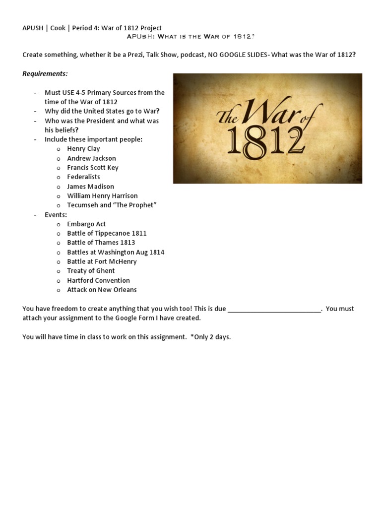War of 1812 Project Guidelines | PDF | History