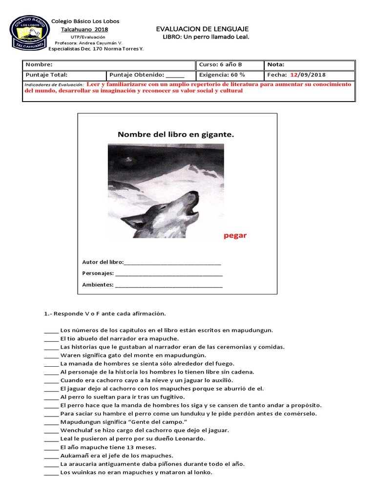 Prueba Del Libro Un Perro llamado leal | Perros