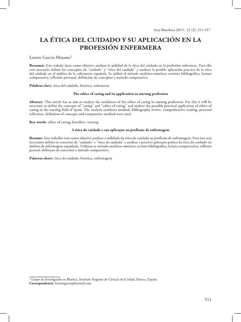 Ética Del Cuidado de Enfermer PDF | PDF | Moralidad | Enfermería