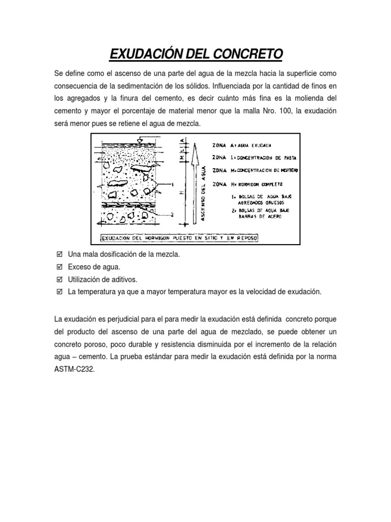 Exudación Del Concreto Pdf Hormigón Cemento