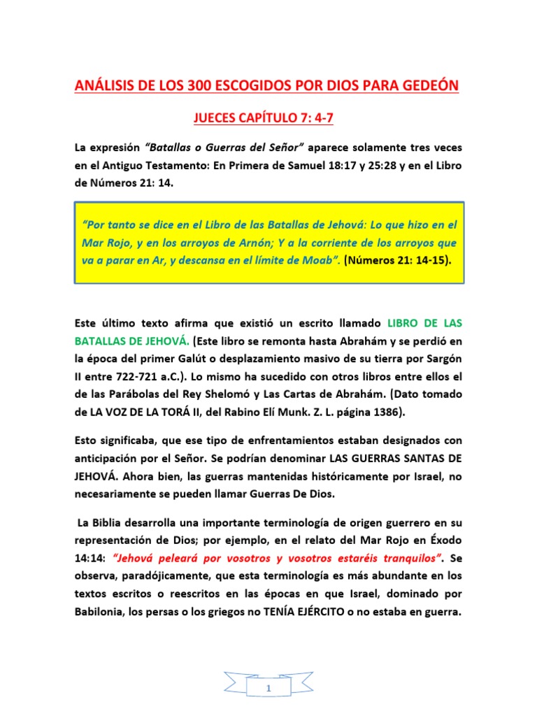 Analisis Sobre Los 300 Guerreros de Gedeon | PDF | Jehová | Biblia