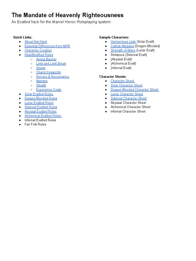 Exalted - Marvel Heroic Roleplaying Rules Hack | PDF