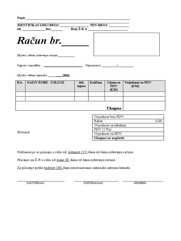 Racun Obrazac | PDF