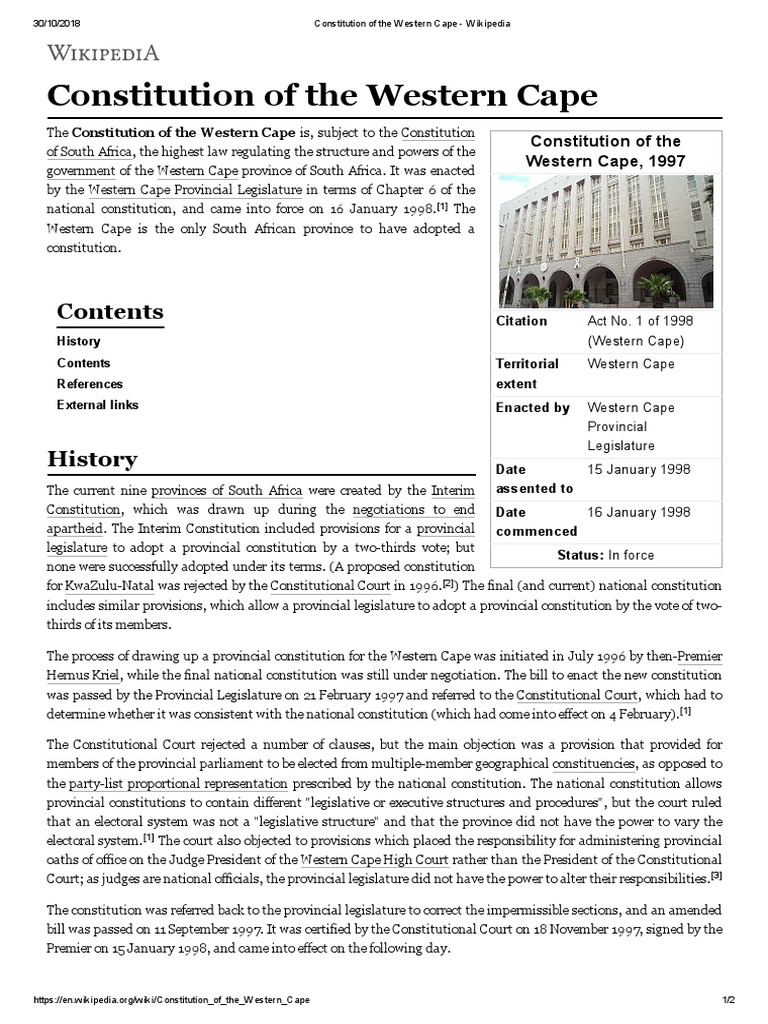 Constitution of The Western Cape | PDF | Public Law | Constitutional Law
