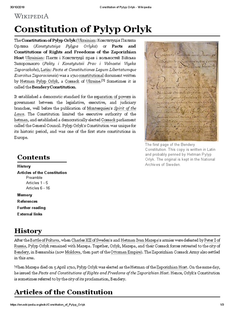 Constitution of Pylyp Orlyk | PDF | Politics Of Ukraine | Ukraine