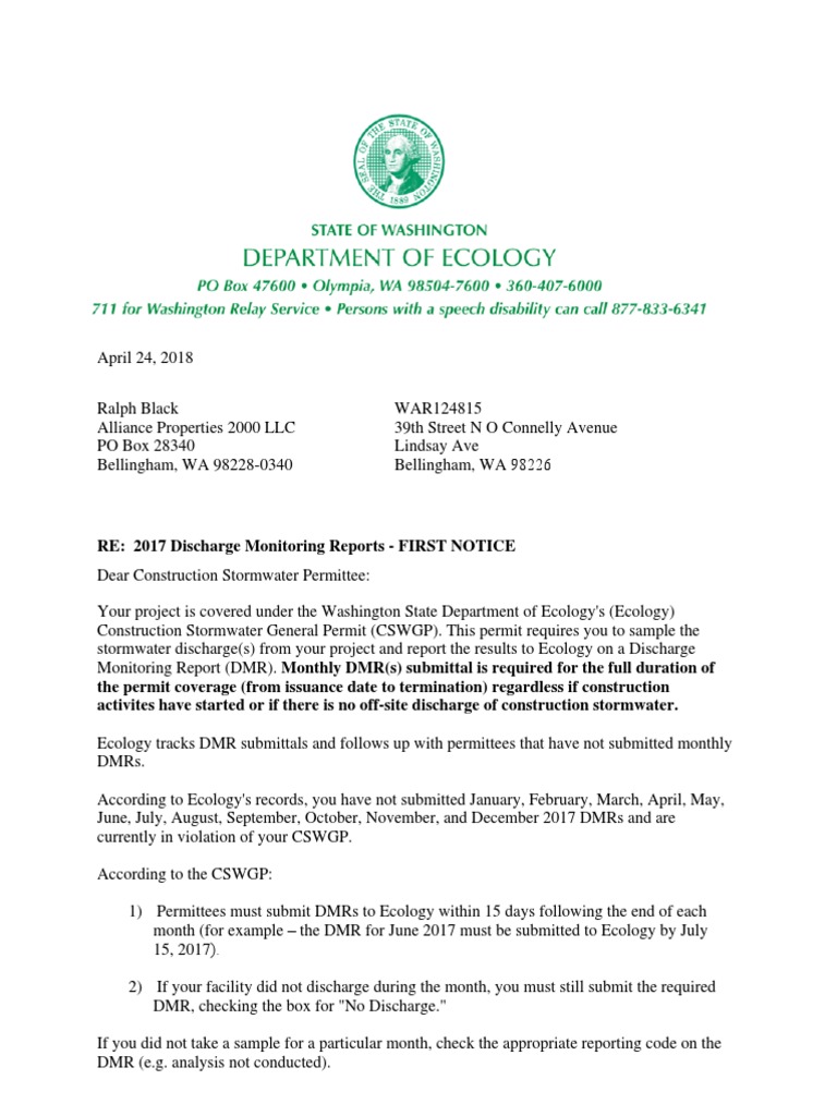 RE: 2017 Discharge Monitoring Reports - FIRST NOTICE | PDF | Government ...