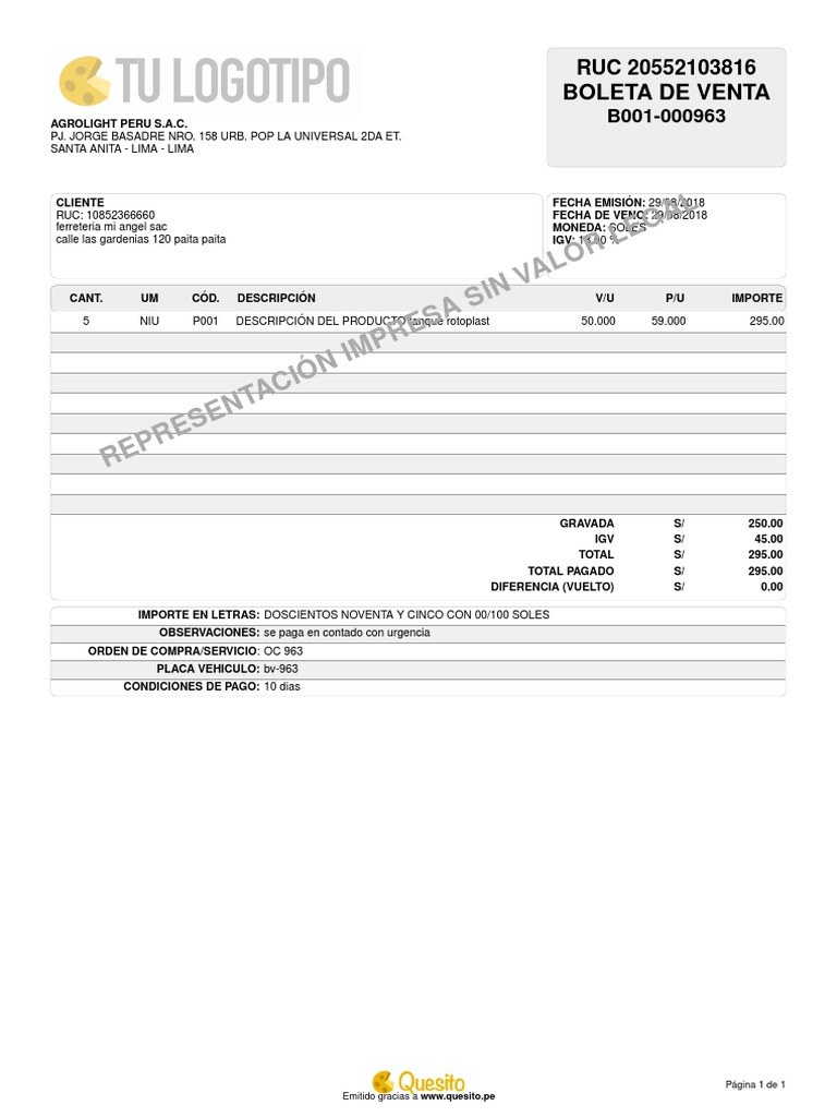Boleta de Venta Compra 963 | PDF