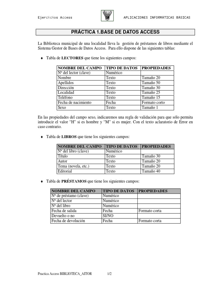 Practica Access BIBLIOTECA - 1 | PDF
