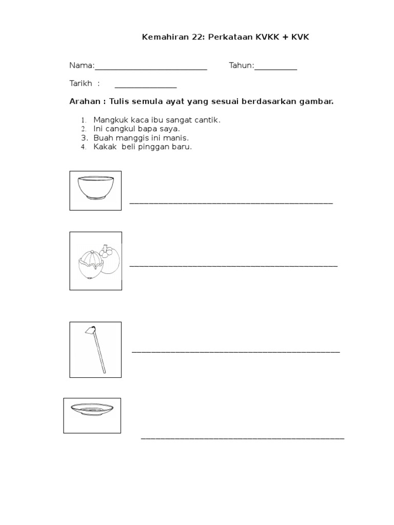 Bahan Bantu Mengajar Pemulihan Khas Kemahiran 22 Perkataan KVKK KVK | PDF