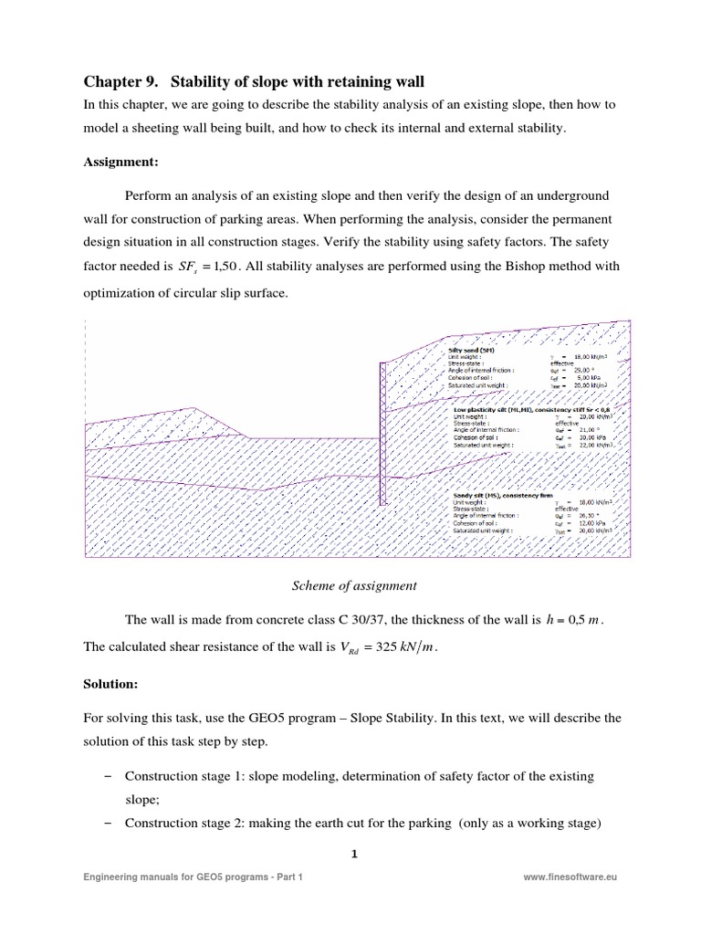 9 Stability of Slope With Retaining Wall PDF | PDF | Wall | Soil