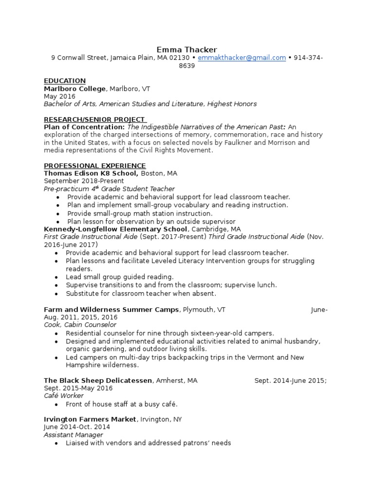 Emma Thacker Resume Oct 2017 | PDF | School Counselor | Teachers