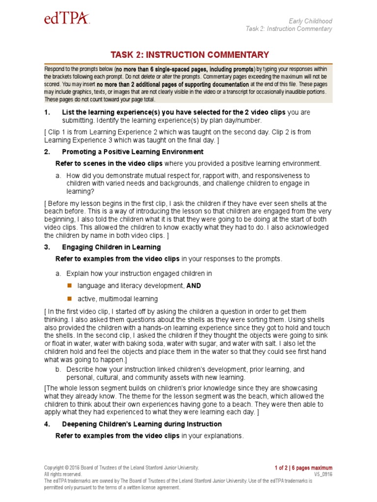 Task 2 Instruction Commentary | PDF | Literacy | Learning