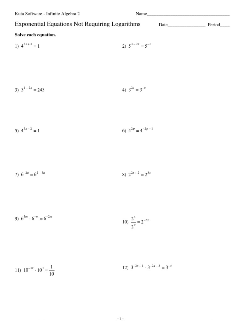 Exponential Equations Not Requiring Logarithms PDF | PDF | Mathematical ...