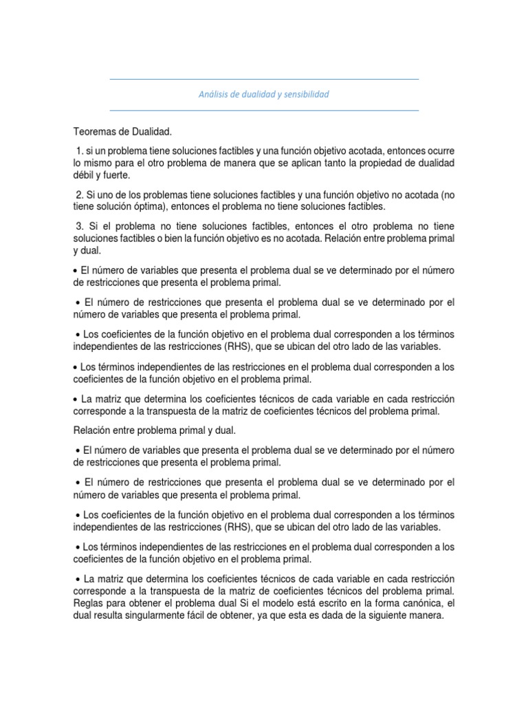 Análisis de Dualidad y Sensibilidad | PDF | Programación lineal | Función (Matemáticas)