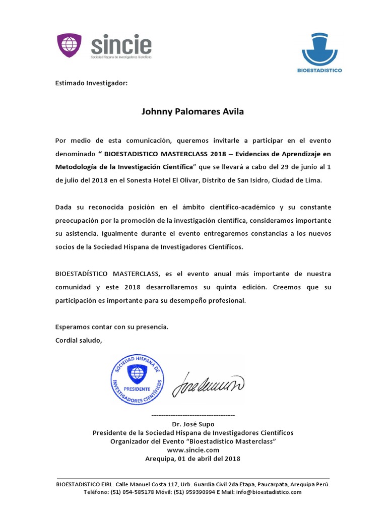 Invitación Al Masterclass Lima 2018 - Johnny Palomares Avila | PDF