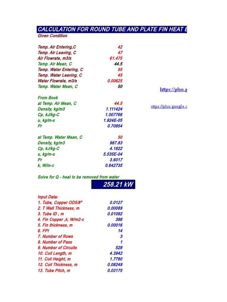 Calculation For Round Tube and Plate Fin Heat Exchanger | PDF